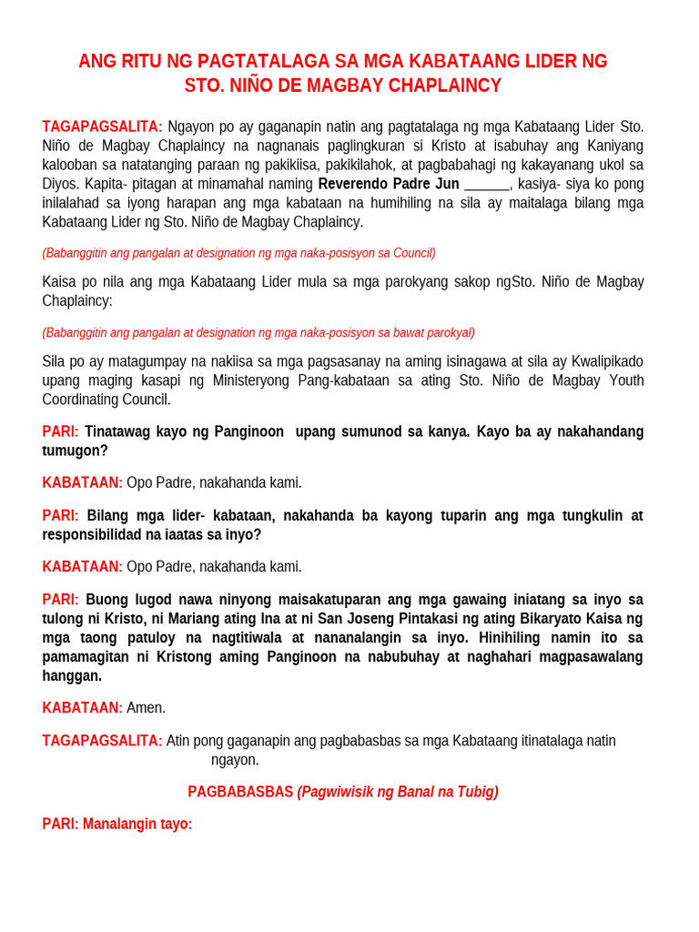 Vf1 Ritu NG Pagtatalaga Sa Mga Lider Kabataan 062220 | PDF