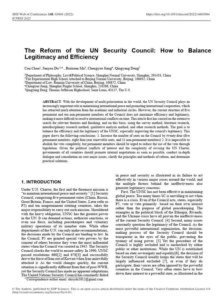 The Reform of The UN Security Council How To Balance | PDF | United ...