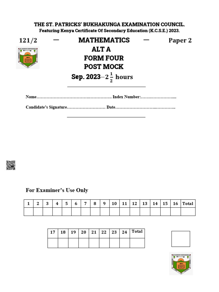 Mathematics Paper 2 Mock Exam 2023 | PDF | Logarithm | Circle