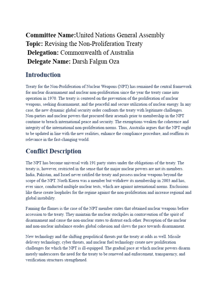 Australia’s Call for NPT Revisions | PDF | Treaty On The Non ...