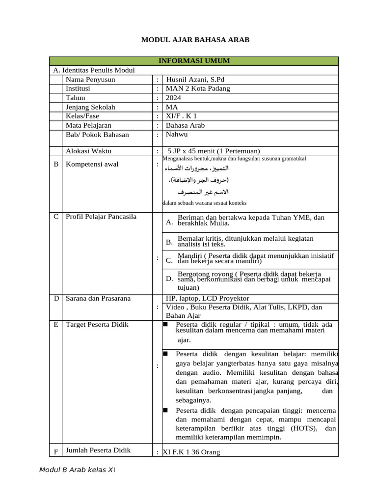Cover Modul Ajar Bahasa Arab XI | PDF