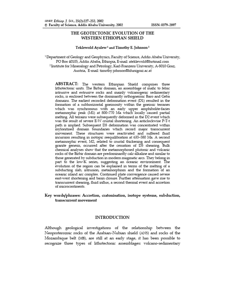 T. Ayalew Et Al.,2002. The Geotectonic Evolution of The Western | PDF ...