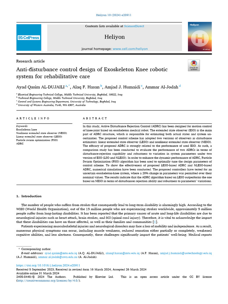 Anti Disturbance Control Design of Exoskeleton Knee Robotic Syste 2024 Heliy | PDF | Control ...