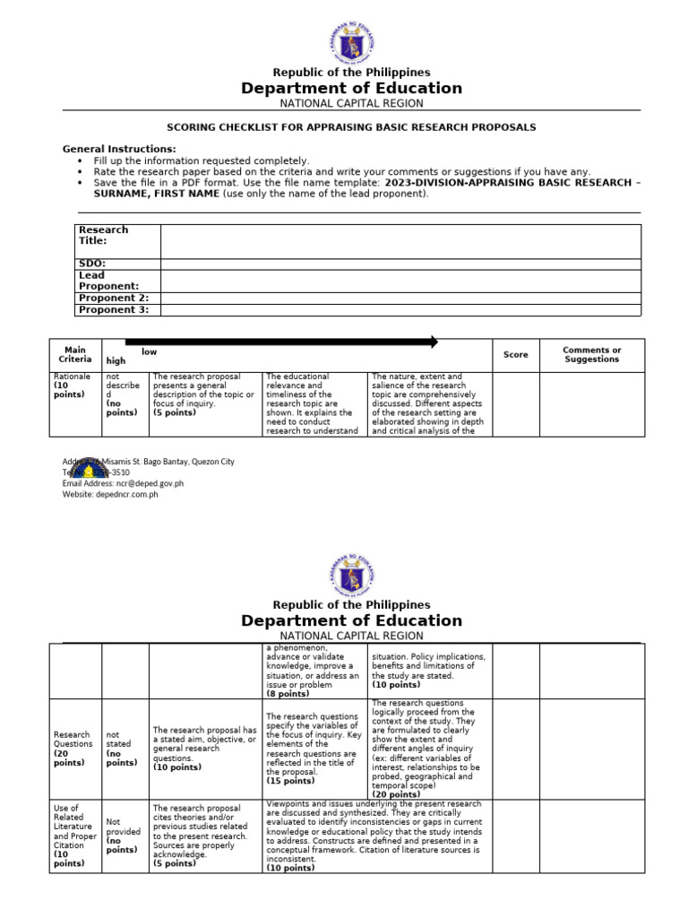 QMS - Scoring Checklist for Appraising Basic Research Proposals | PDF ...