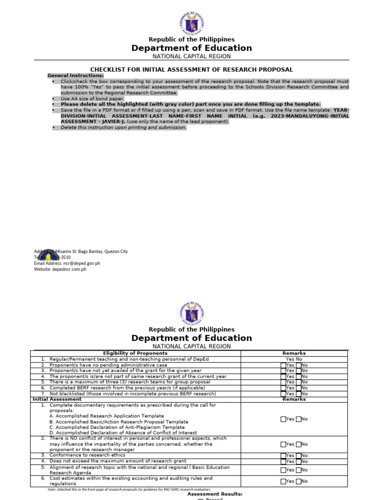 Research Proposal Assessment Checklist | PDF