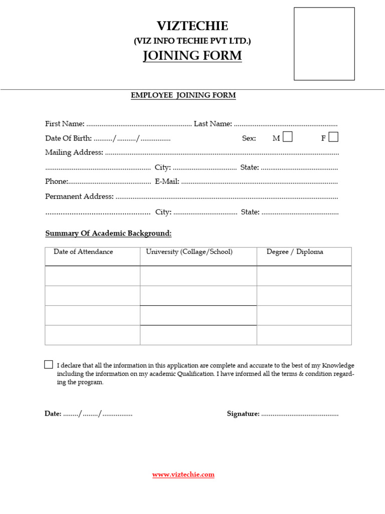 EMPLOYEE Joining Form | PDF
