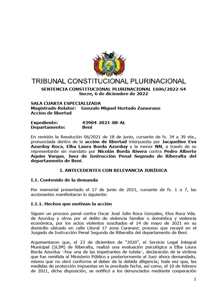 SCP 1606-2022-S4 Sobre Accion de Libertad Contra Juez Que No Ratifico ...