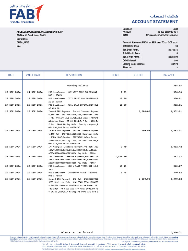 Inward IPP Payment Account Statement | PDF | United Arab Emirates ...