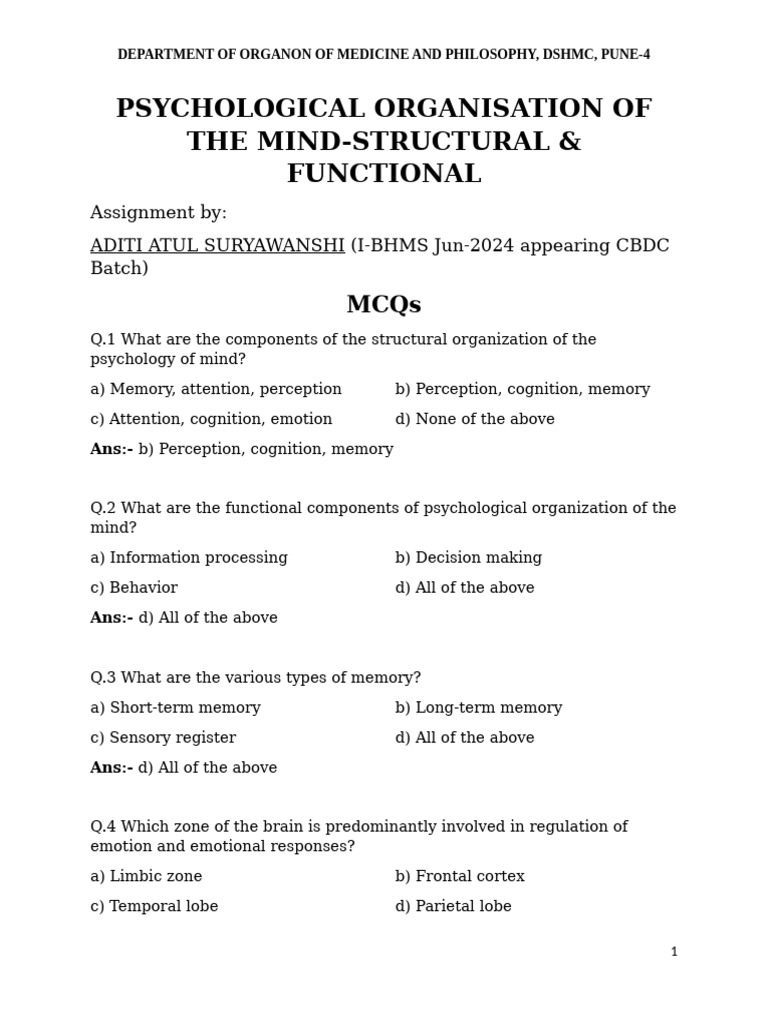 Psychology MCQs | PDF | Emotions | Perception
