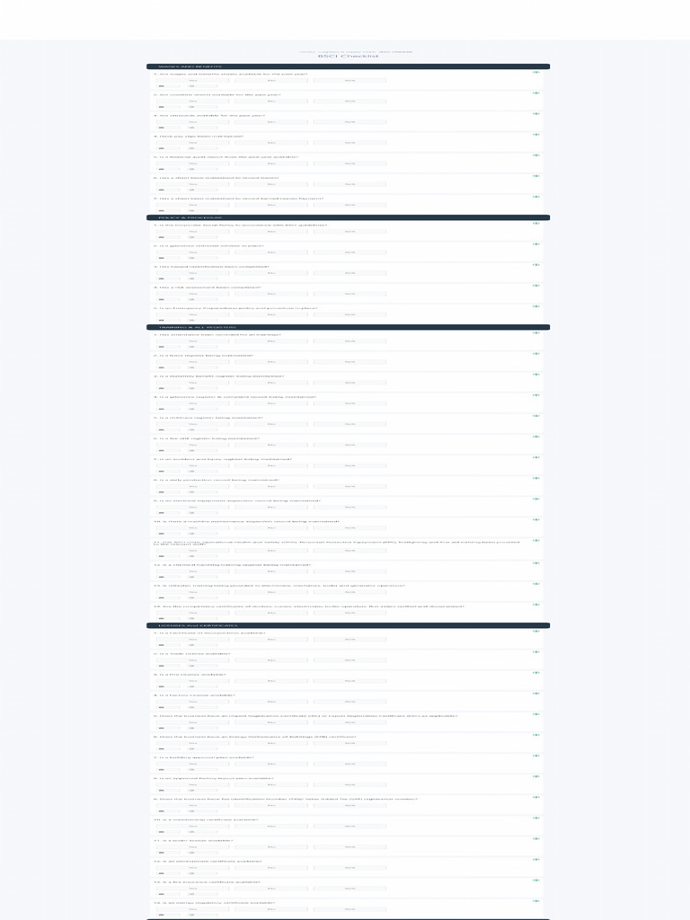 GoAudits - BSCI Checklist (Sample) | PDF