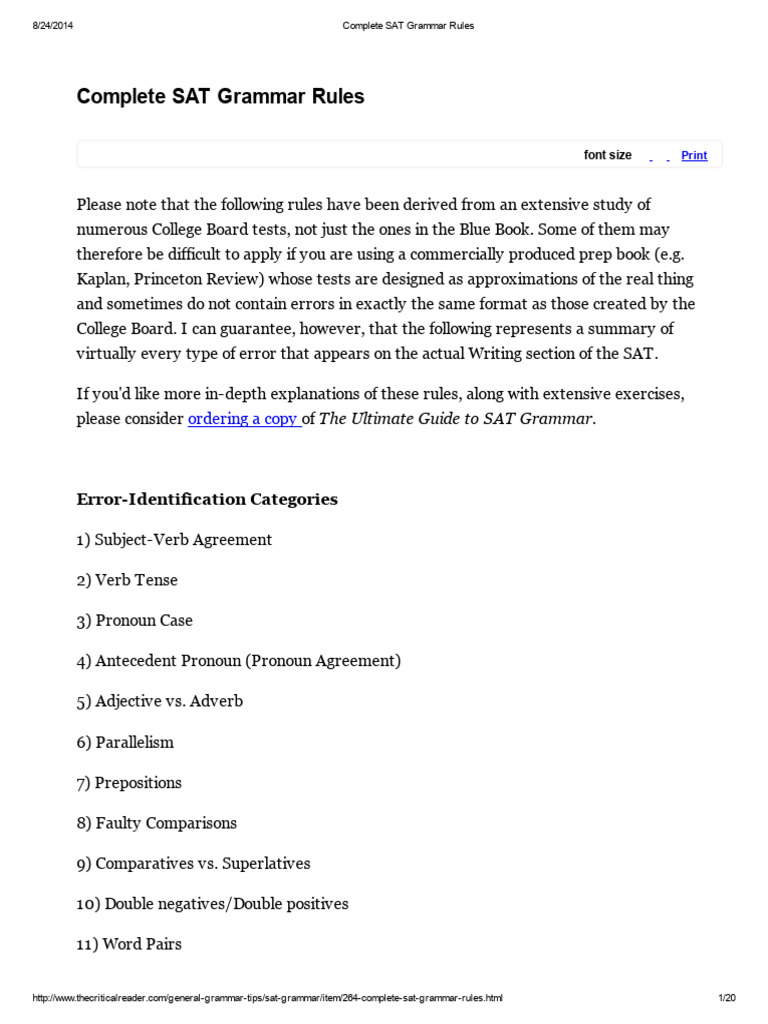 Complete Sat Grammar Rules | PDF | Grammatical Number | Verb