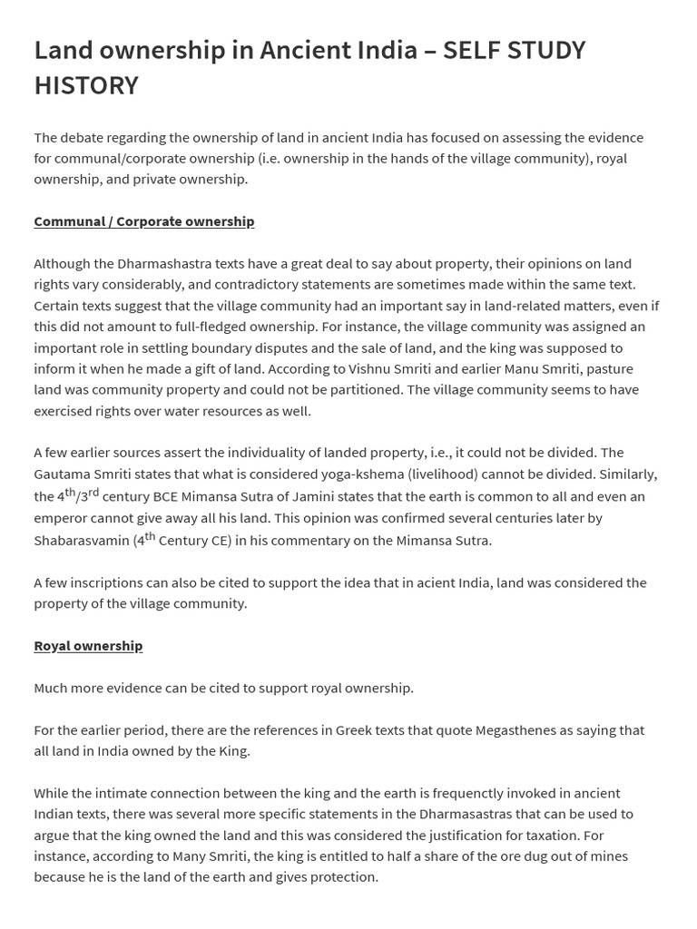 Land Ownership in Ancient India | PDF | Property | Ownership