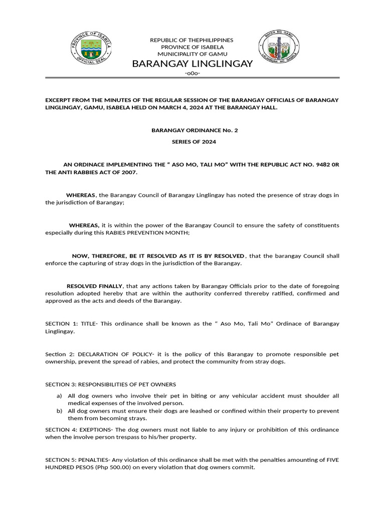 Aso Mo Tali Mo Ordinance | PDF | Justice | Crime & Violence