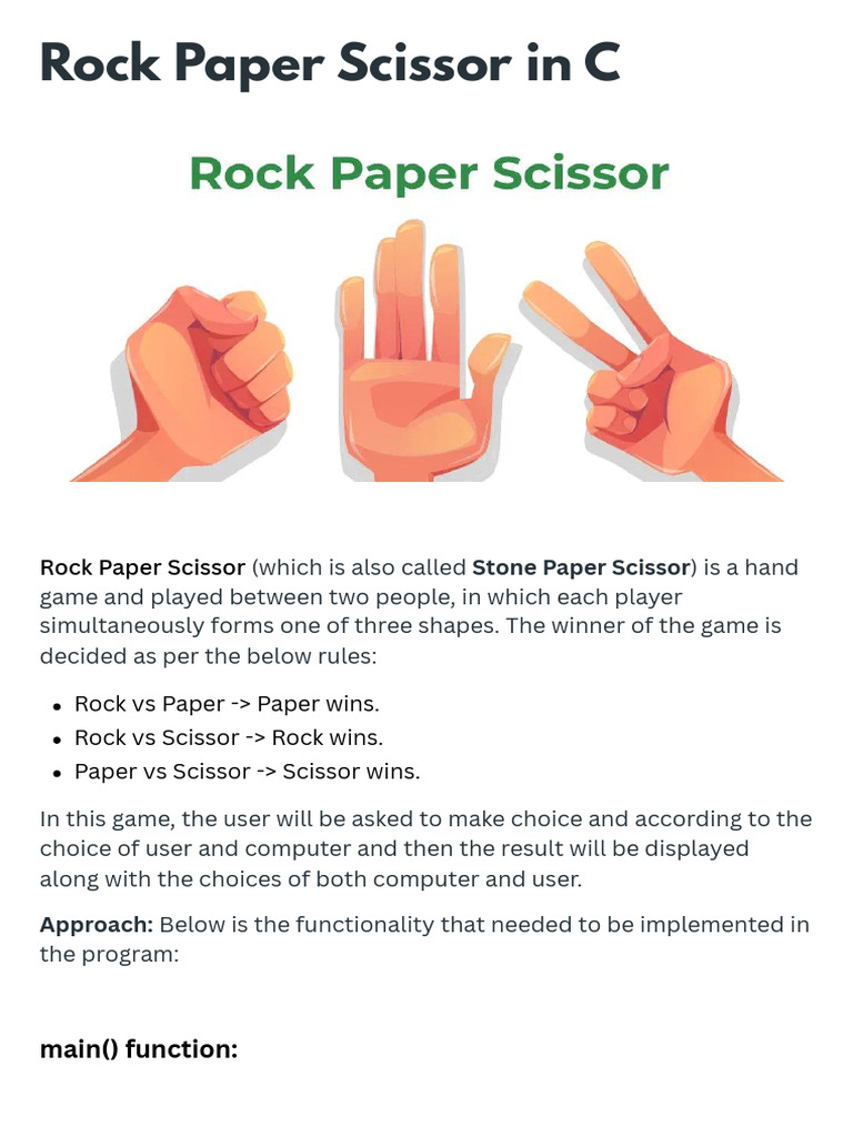 Rock Paper Scissor in C - Description & Code (By Shivansh) | PDF ...