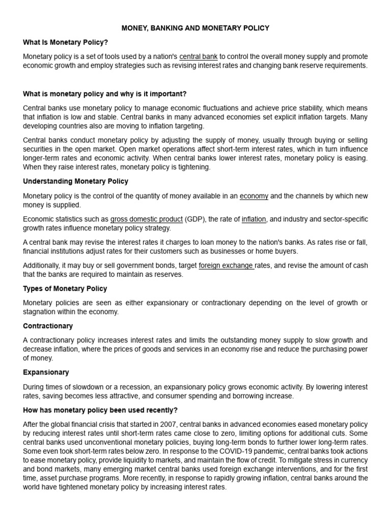 Understanding Monetary Policy Basics | PDF | Monetary Policy | Money
