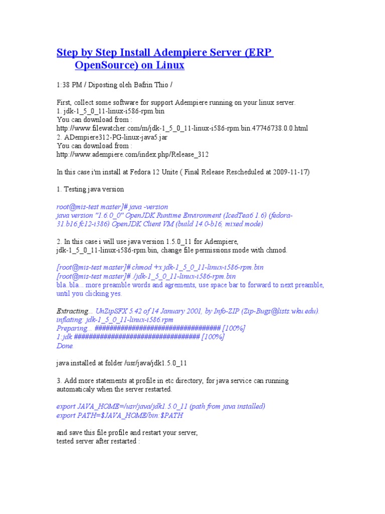 Linux Adempiere ERP Setup Guide | PDF | Postgre Sql | Java (Programming ...