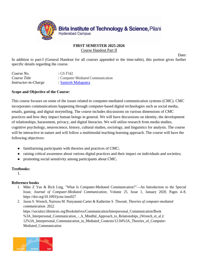 GS F342 Computer Mediated Communication | PDF | Computer Mediated Communication | Communication