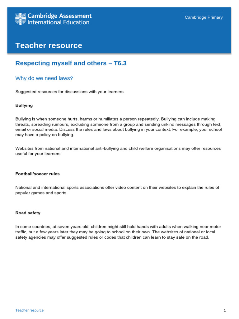 Challenge - Stage 6 - Respecting Myself and Others - T6.3 - tcm142 ...