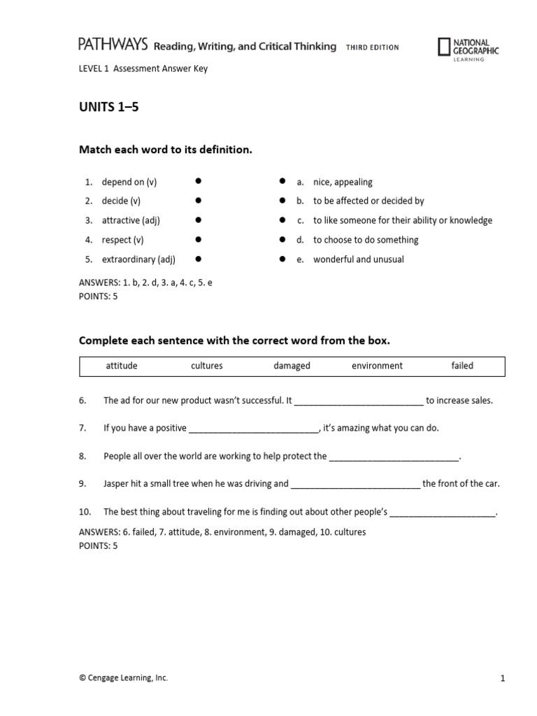 Level 1 Assessment Answer Key | PDF | Waste