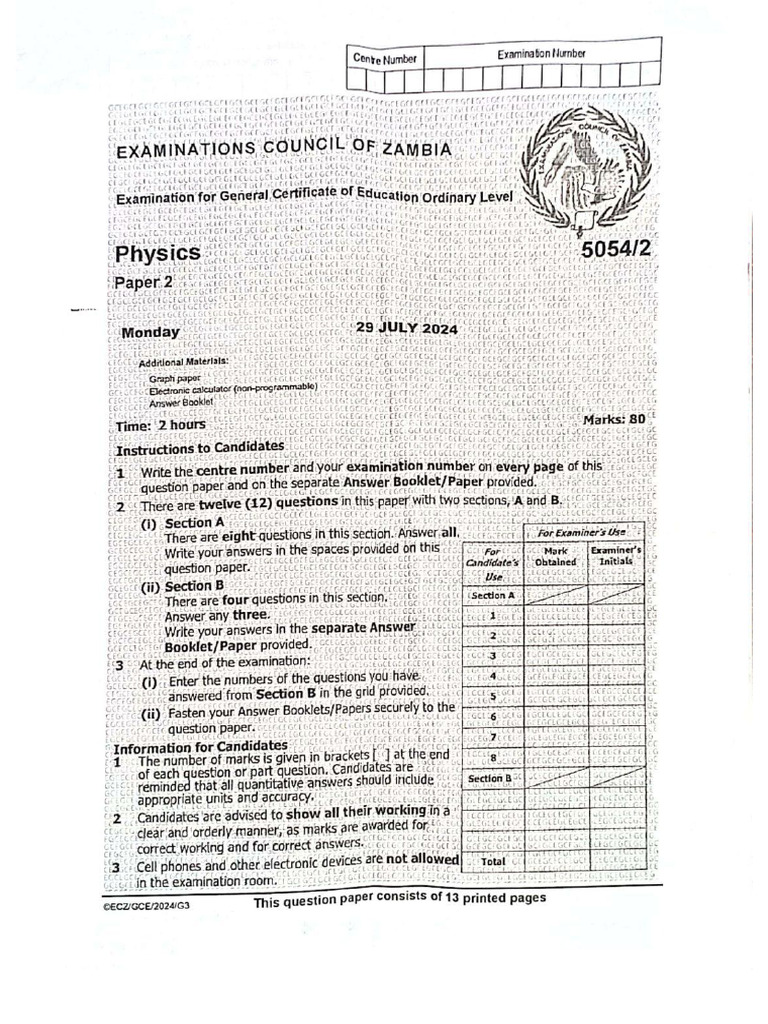 G12 Physics 2024 Paper 2 GCE | PDF