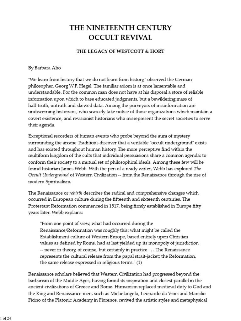 The Legacy of Westcott & Hort - Occult Revival, Fabian Society ...