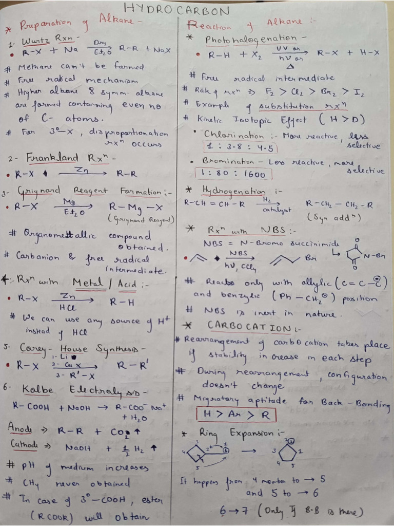 Hydrocarbon Short Notes | PDF