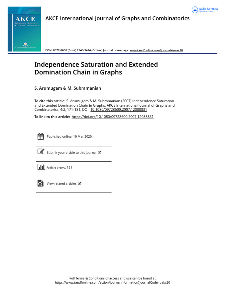 Independence Saturation and Extended Domination Chain in Graphs | PDF ...