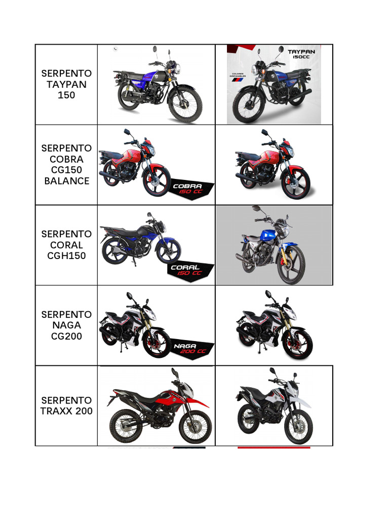 Serpento Motorcycle Models Overview | PDF