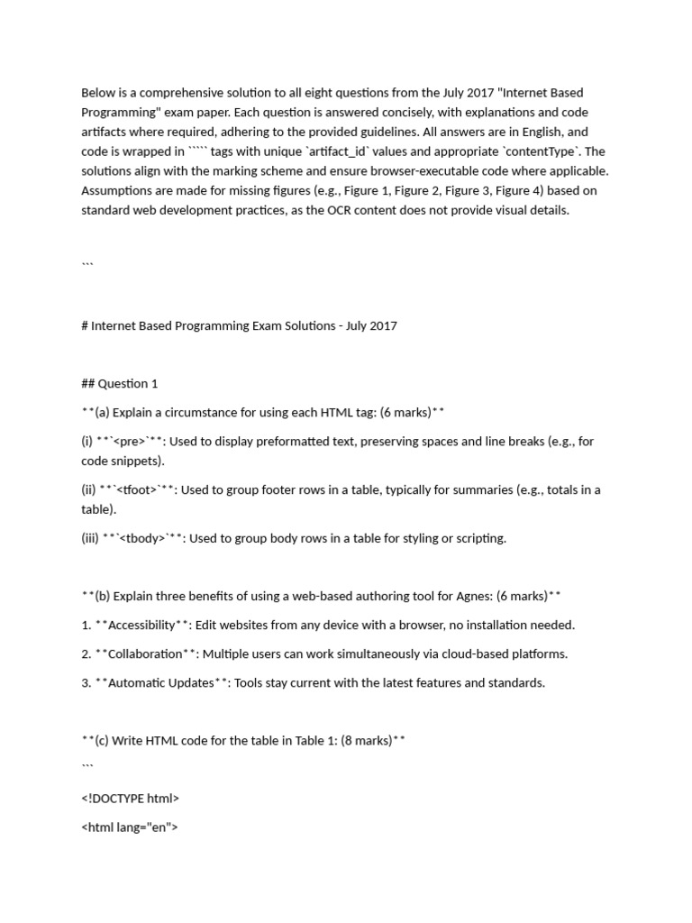 July 2017 Internet Programming Exam Solutions | PDF | World Wide Web ...