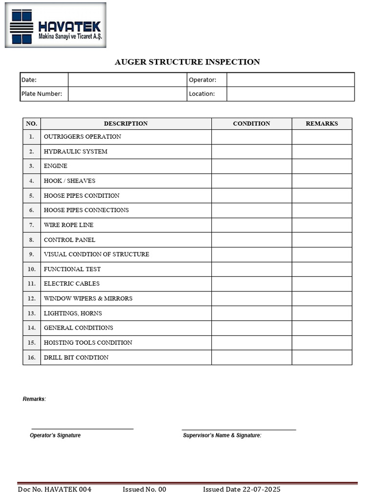 Auger Structure Inspection Report | PDF