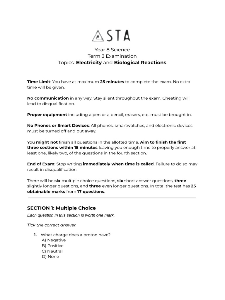 Y8 IGCSE Science T3 Examination 2025 | PDF | Cellular Respiration