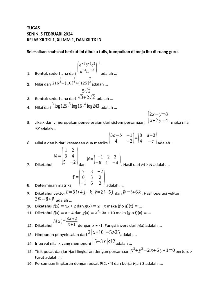 Tugas MTK Untuk SMK Atau SMA Semangat Ya :) | PDF