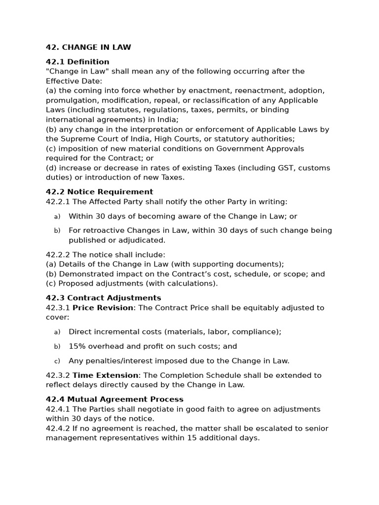 Change in Law: Contract Adjustments Guide | PDF | Taxes | Justice