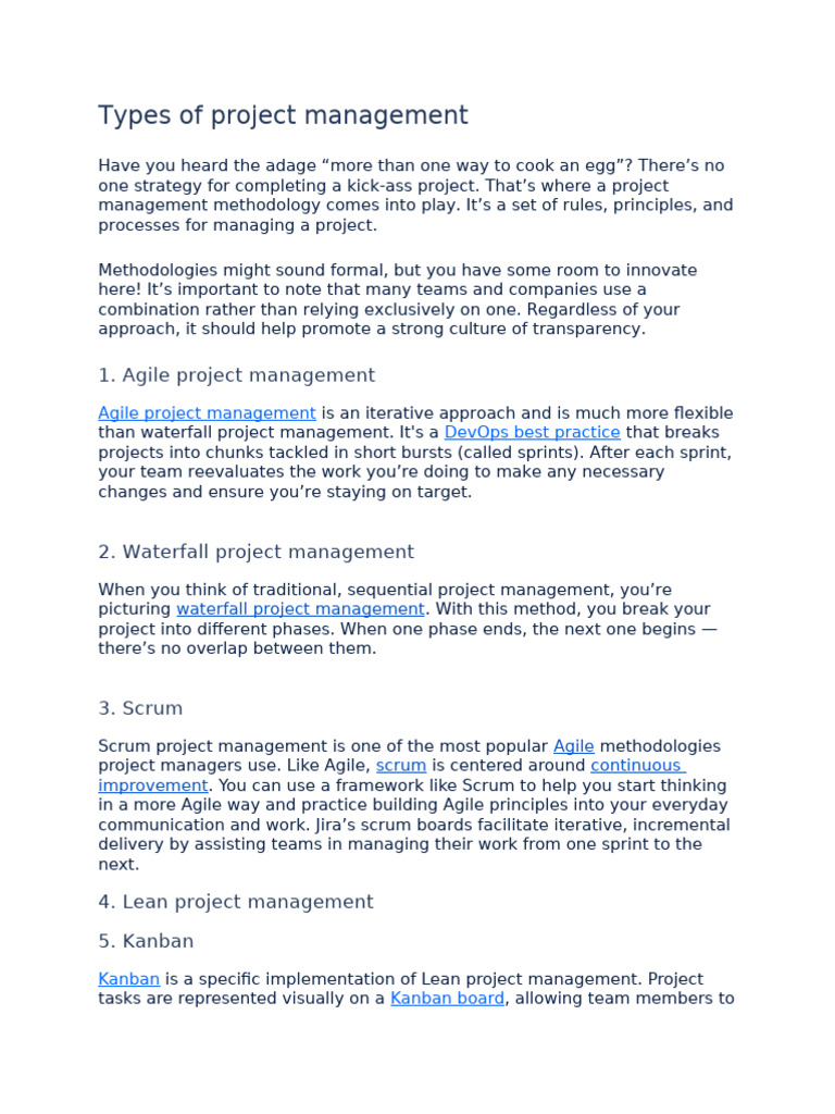 Types of Project Management Methods | PDF
