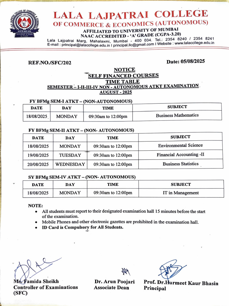 Timetable - Sem I II III IV Non - Autonomous Aug 2025 | PDF | Economies ...