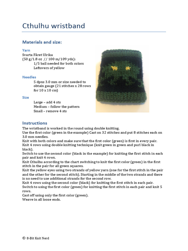 Cthulhu Wristband Knitting Guide | PDF
