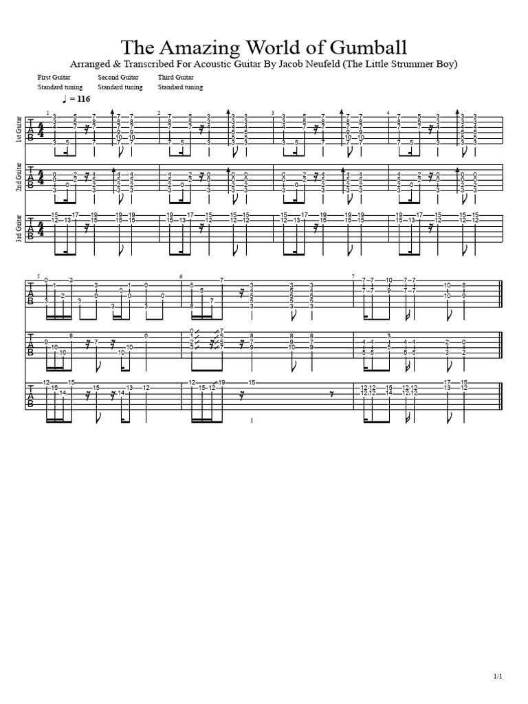 The Amazing World of Gumball Guitar Tabs | PDF | Chordophones | Guitar ...