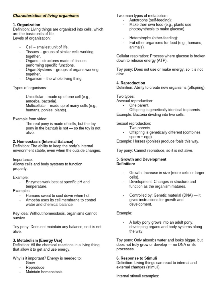 Characteristics of Living Organisms | PDF | Cell (Biology) | Reproduction