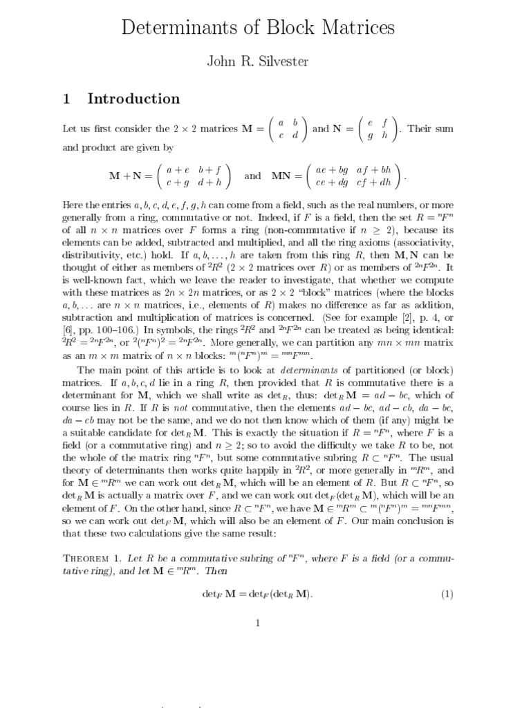 Determinants of Block Matrices: A Proof of the Multiplicative Property | PDF | Determinant ...