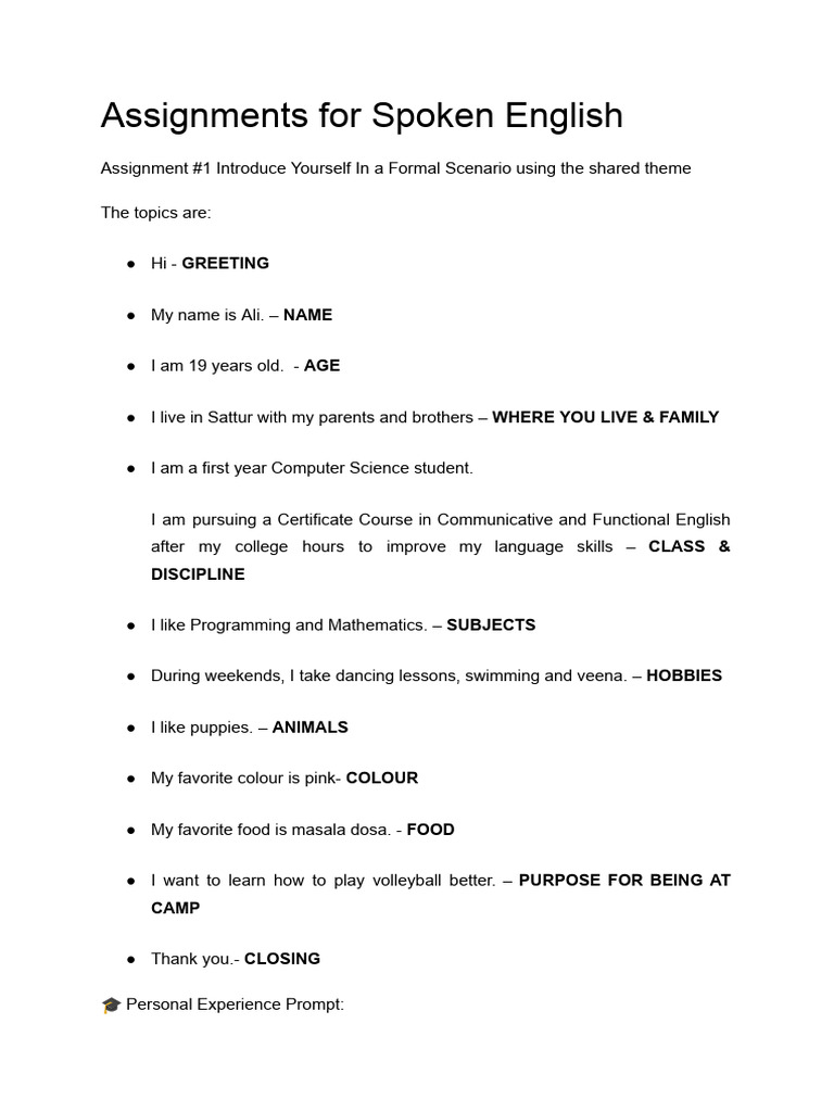 Assignments for Spoken English | PDF | English Language | Linguistics