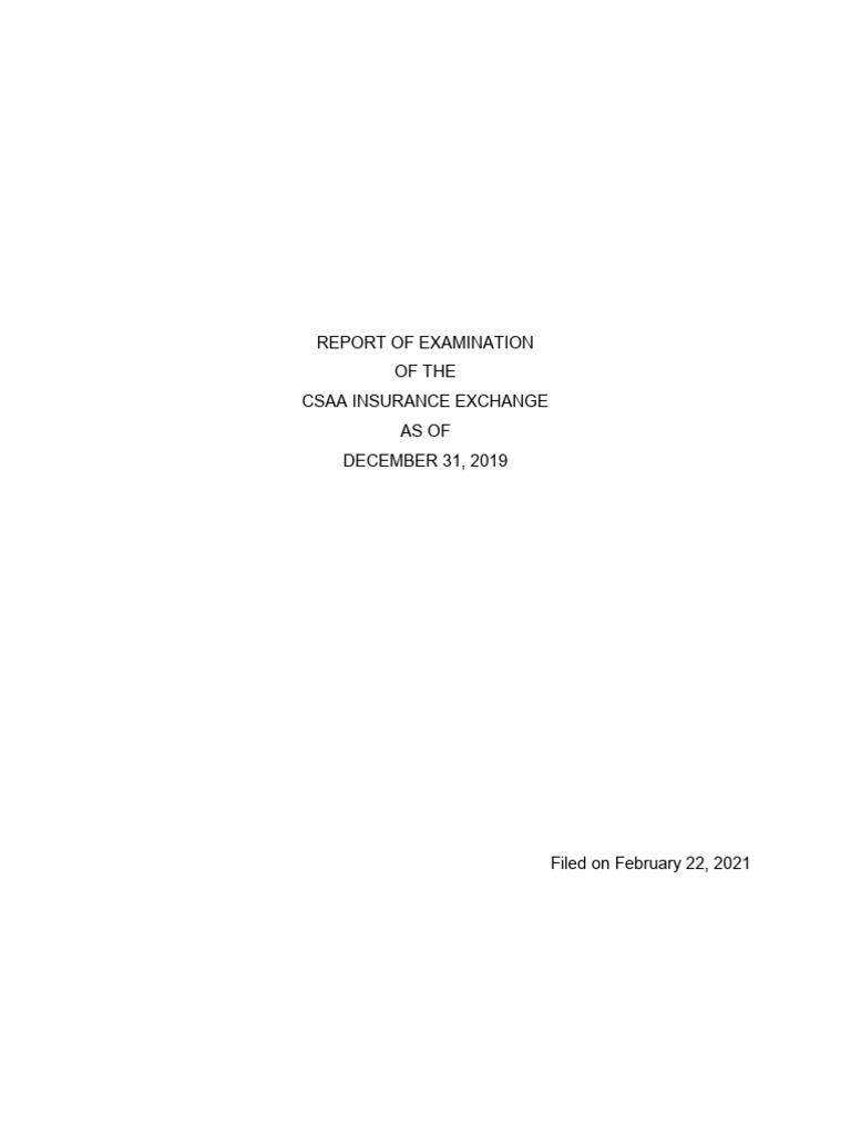 CSAA Insurance Exchange Examination Report | PDF | Reinsurance | Insurance