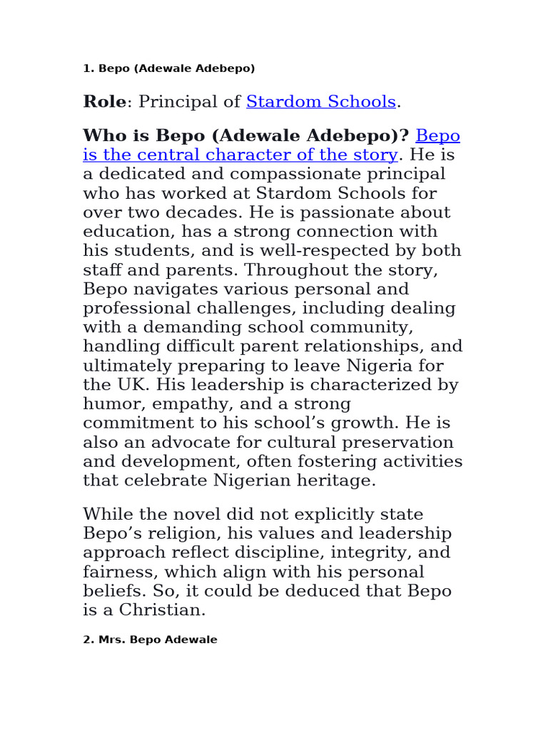 Lekki Headmaster Character Overview | PDF | Leadership | Social Psychology
