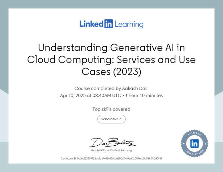CertificateOfCompletion - Understanding Generative AI in Cloud Computing Services and Use Cases ...