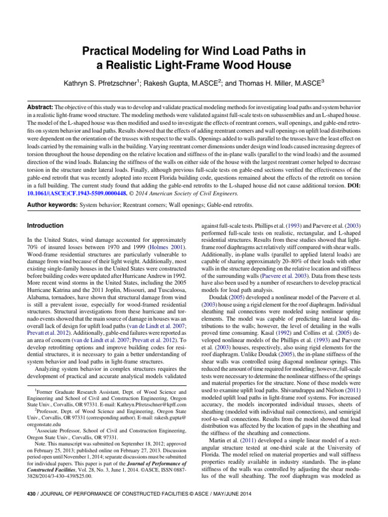 Wind Load Path Modeling in Wood Houses | PDF | Framing (Construction ...