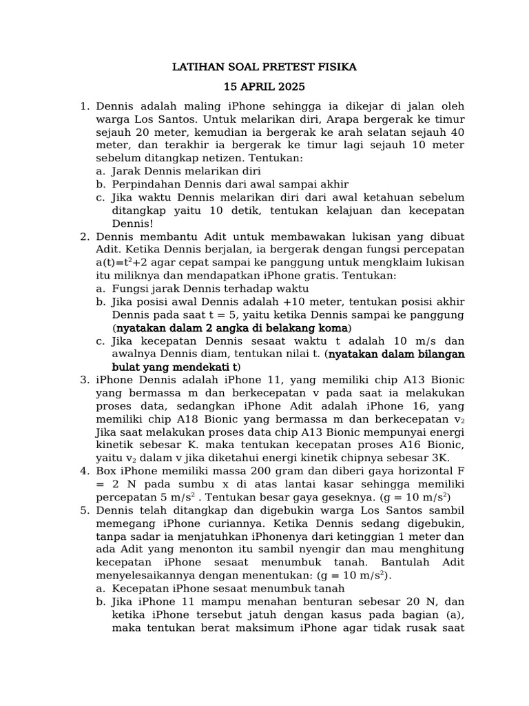 Soal Latihan Pretest Fisika Itb 2025 | PDF