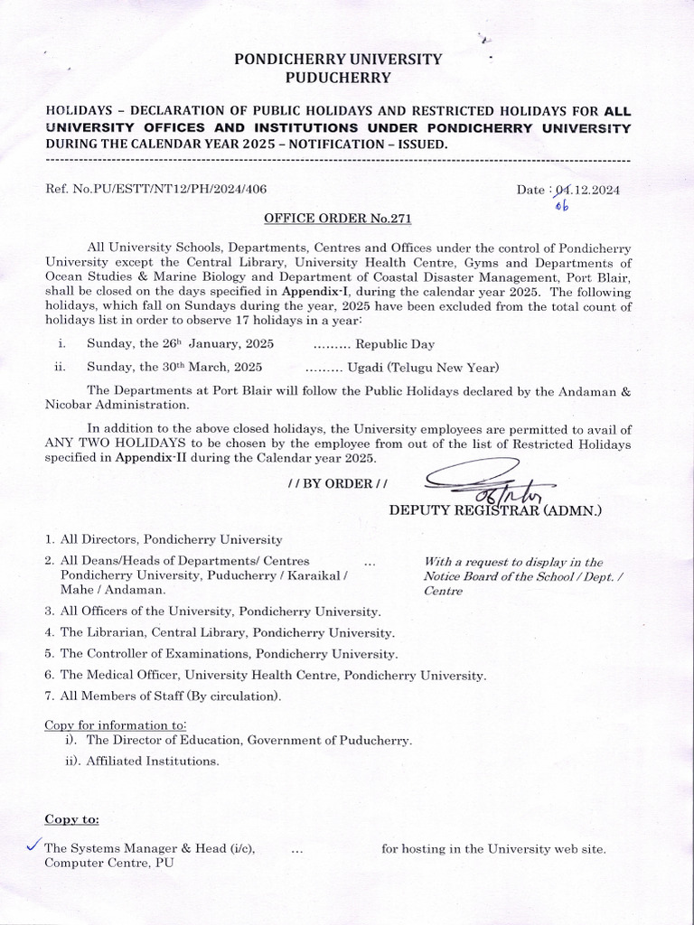 Public Holidays and Restricted Holidays 2025 | PDF