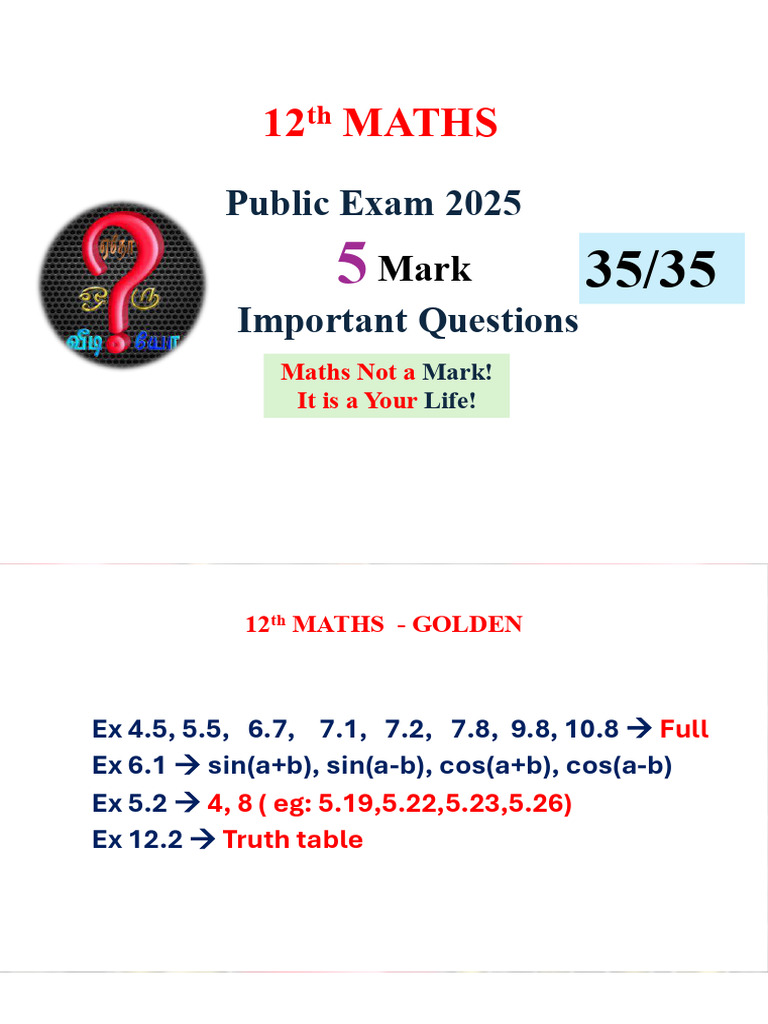 12th Grade Maths Exam Guide 2025 | PDF