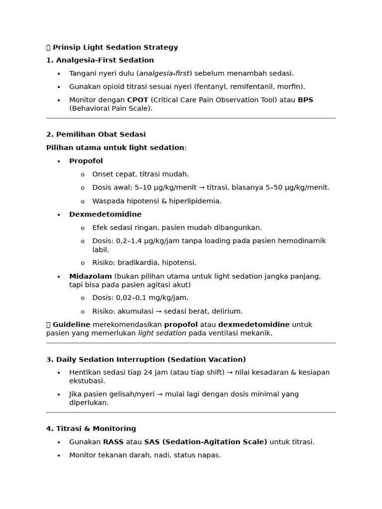 Prinsip Light Sedation Strategy | PDF