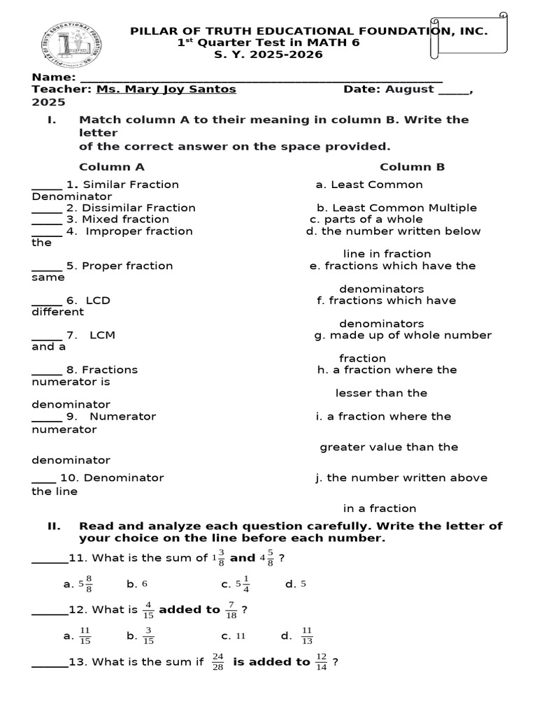 Mathematics 1st Quarter Grade 6 | PDF | Number Theory | Discrete Mathematics