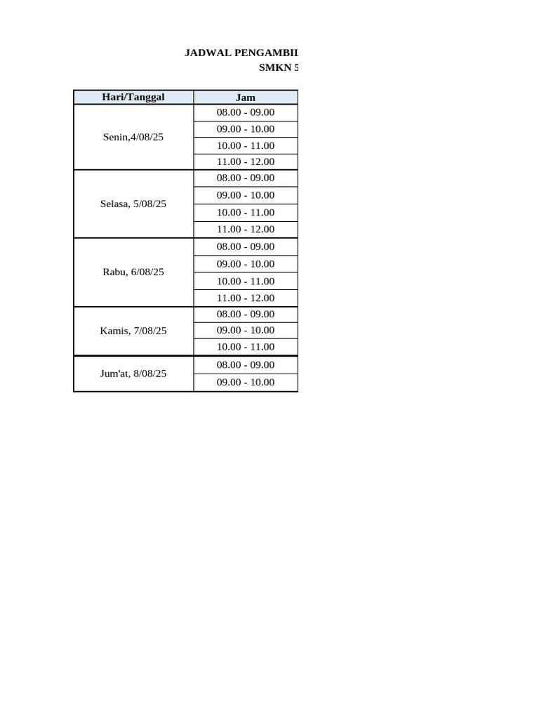 Jadwal Peminjaman Buku Paket KLS X & XI | PDF